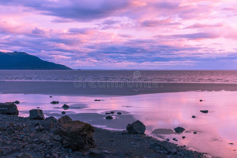 Sunset on the Alaska Coast stock image. Image of outdoors - 142712125