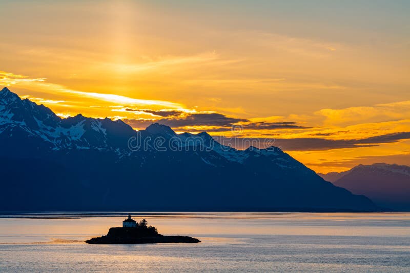 Sunset at Alaska Sea stock image. Image of reflection - 314552611