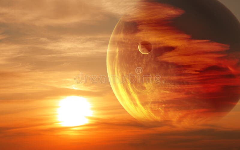 Sunset in alien planet stock illustration. Illustration of infinity ...
