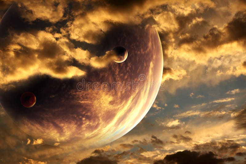 Sunset in alien planet stock illustration. Illustration of astro - 50885202