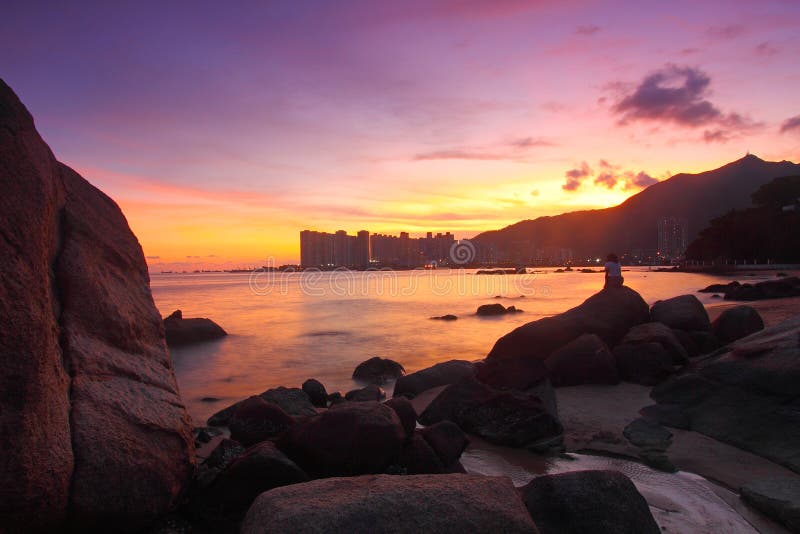 Sunset Along the Coast in Hong Kong in Summer Stock Image - Image of ...