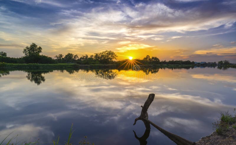 Sunset Along the River As the Sun Down Horizon Stock Photo - Image of ...