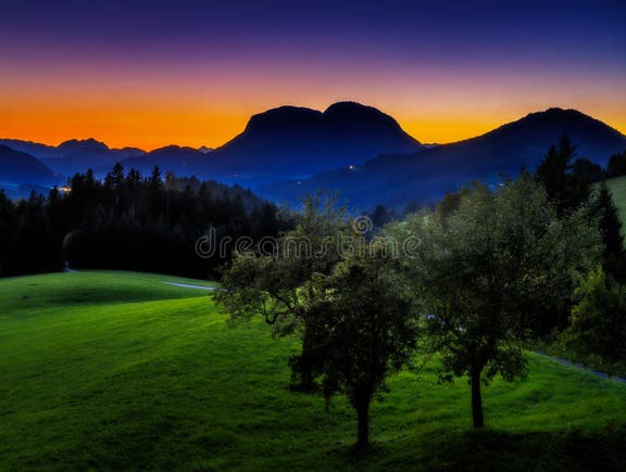 Sunset in the Alps of Austria Stock Image - Image of light, europe ...