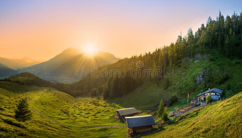 Sunset in the alps stock image. Image of fairyland, highland - 75638823