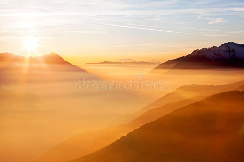Sunset on the Alps stock image. Image of background - 164899407