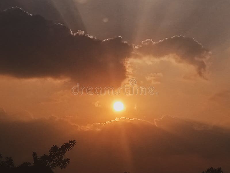 Sunset with Amazing Orange Colors with Clouds Stock Photo - Image of ...
