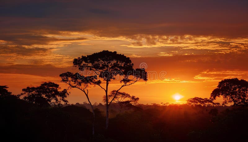 Sunset in the Amazon Rainforest Stock Photo - Image of nature ...