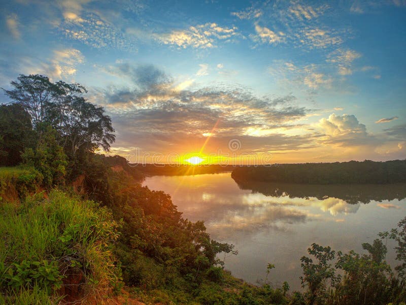 Sunset on the Amazonia of Peru Stock Image - Image of puerto, horizon ...