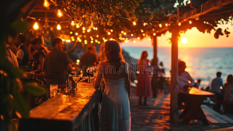 Sunset Ambience at Beachside Bar. Created with Generative AI Stock ...