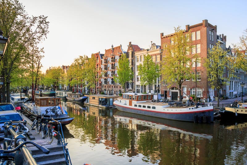 Sunset in Amsterdam editorial stock image. Image of europe - 73036229