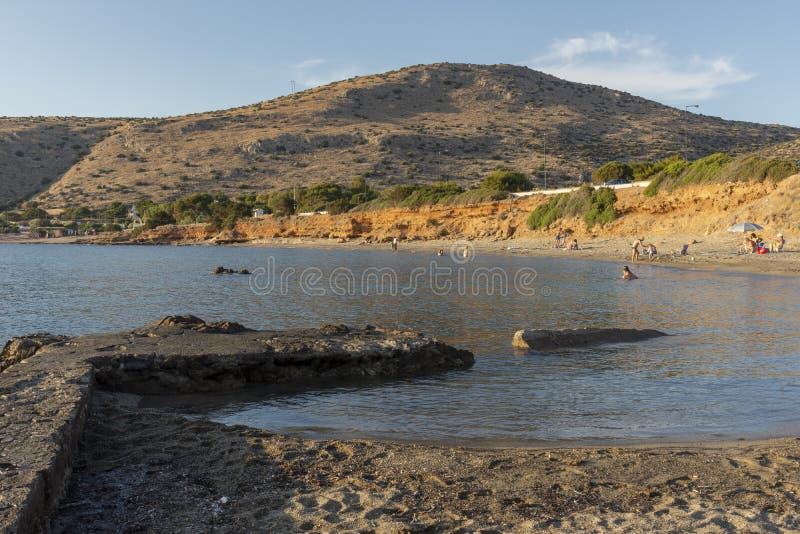 Sunset on Anavyssos Beach in Athens Stock Image - Image of beach, ocean ...