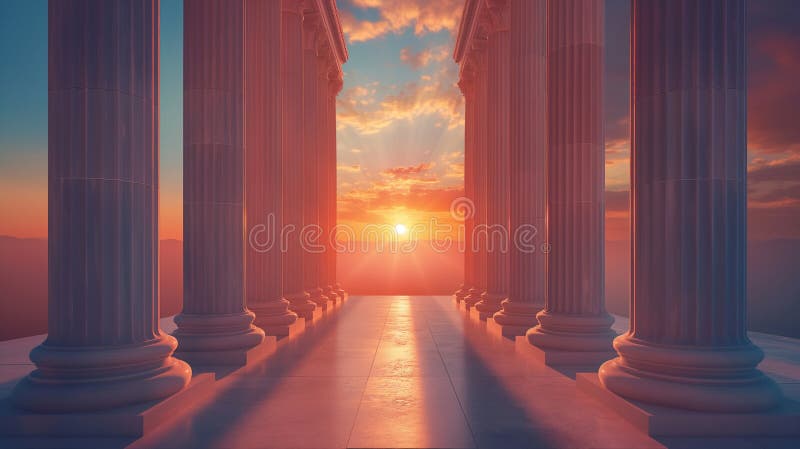 Sunset and Ancient Greek Columns Stock Illustration - Illustration of ...