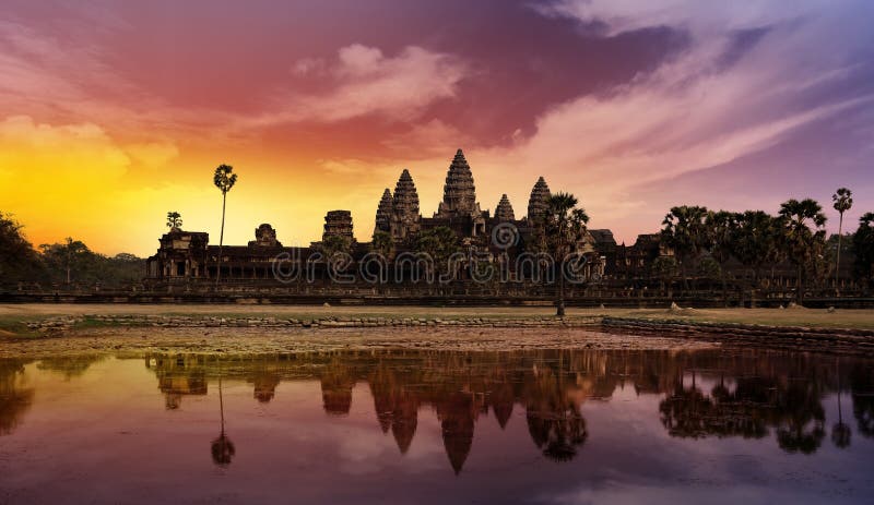 Sunset at Angkor stock photo. Image of buddha, monument - 53043026