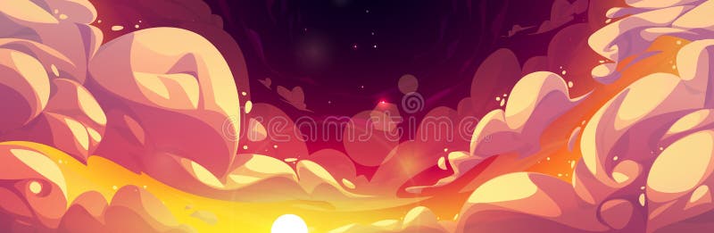 Red Sky Sunset Anime Background with Fluffy Clouds Stock Vector ...