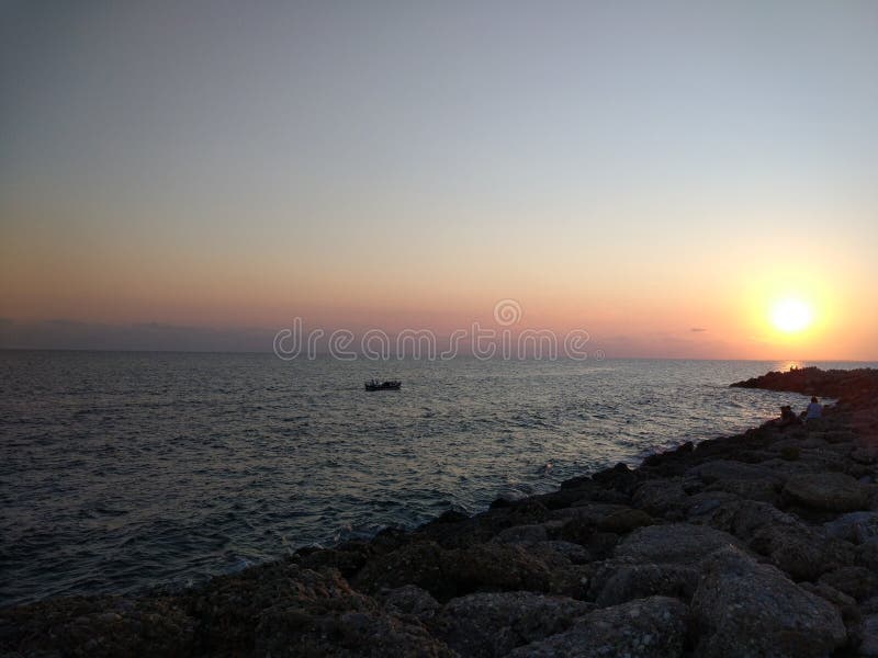Sunset in Antalya Side Manavgat Beach. Stock Image - Image of manavgat ...