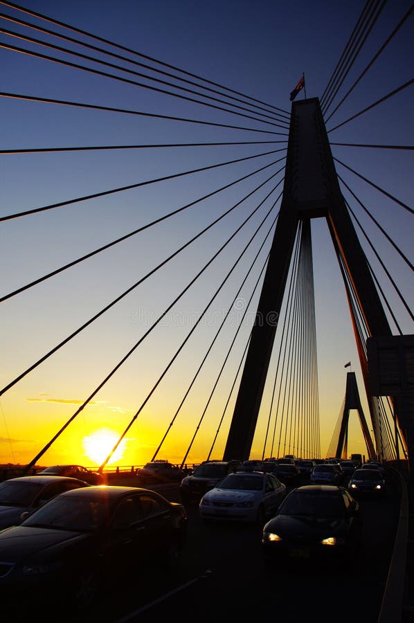 Sunset and anzac bridge editorial stock photo. Image of traffic - 16610368