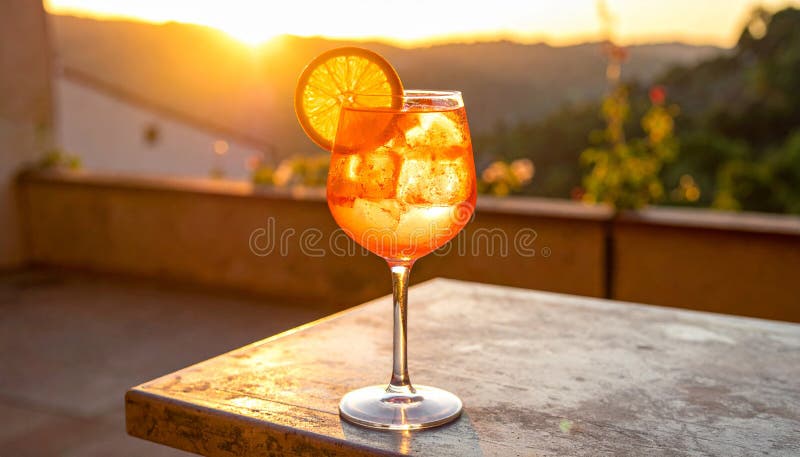 Sunset Aperol Spritz Wine Glass . Drinks Concept. Generated Image Stock ...