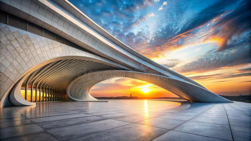 Sunset Arch Ground-Level Perspective, Concrete Composition, Colorful ...