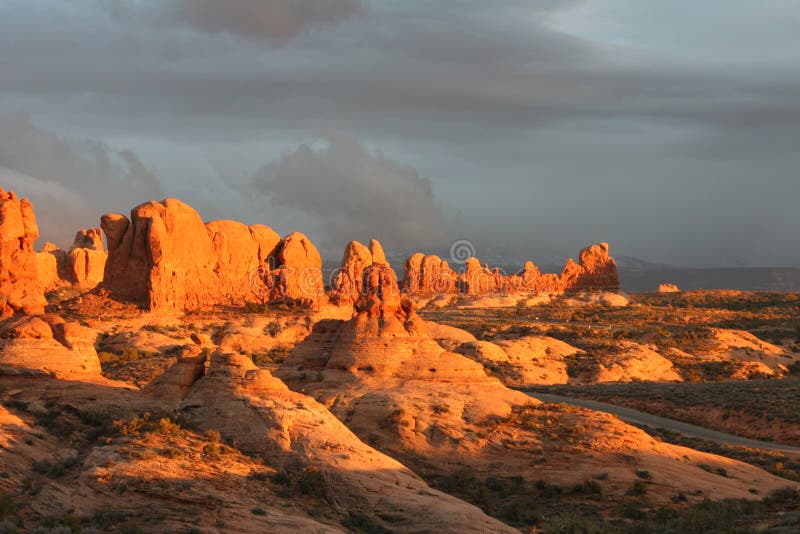 Sunset At Arches National Park Stock Image - Image of fall, mountains ...