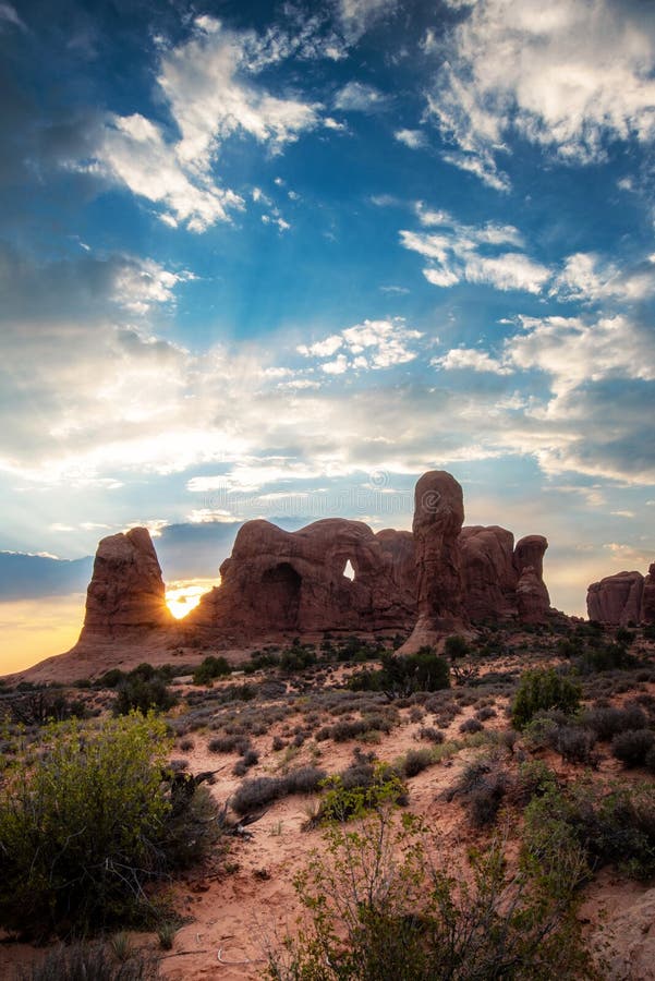 Sunset at Arches National Park Outside Moab, Utah Stock Image - Image ...