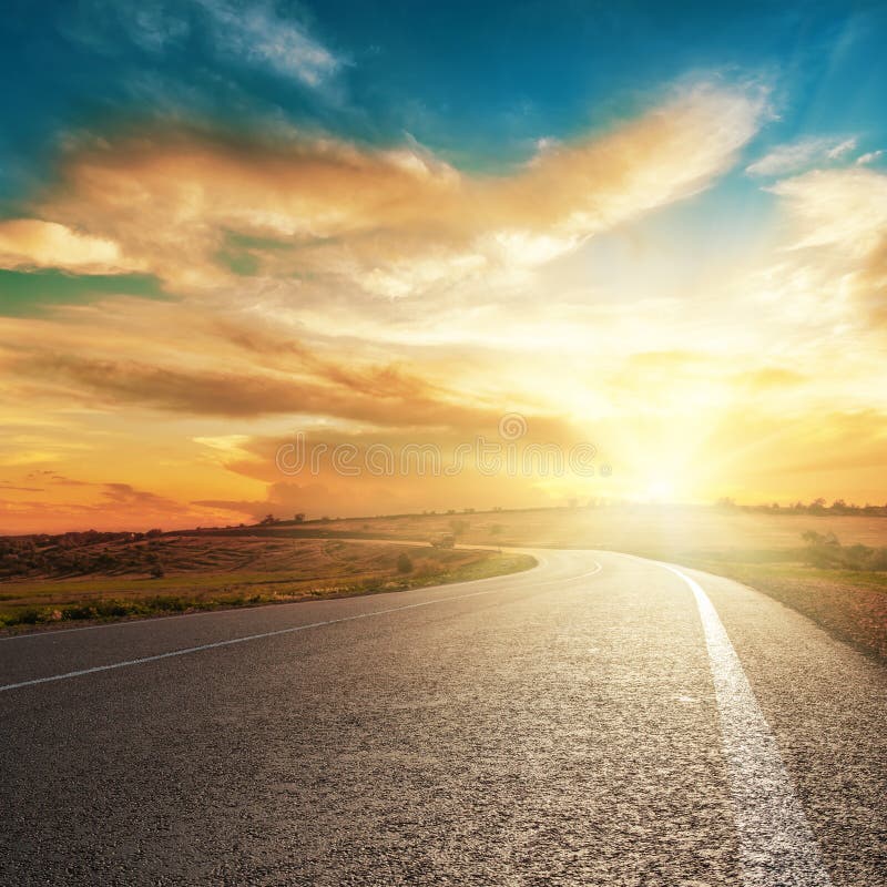 Sunset and Asphalt Road To Horizon Stock Image - Image of beautiful ...