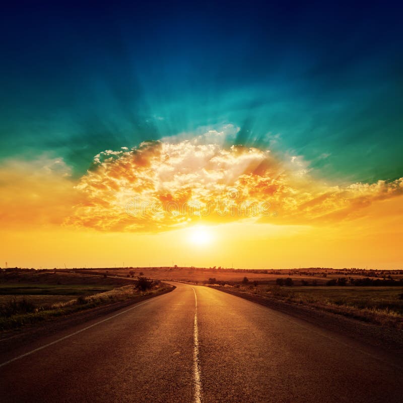 Sunset and Asphalt Road To Horizon Stock Image - Image of beautiful ...