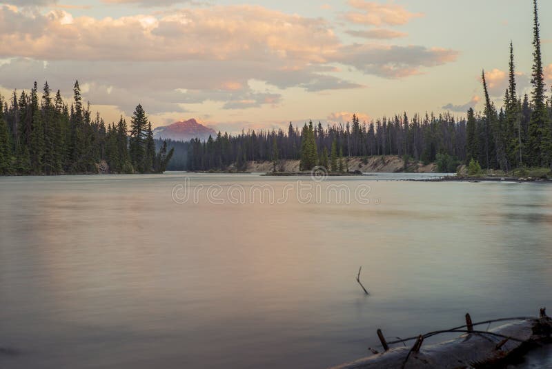 Sunset on the Athabasca River in Jasper National Park in Canada Stock ...