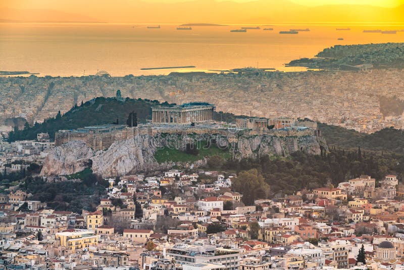 Sunset at Athens, Greece, stock image. Image of landscape - 158994907