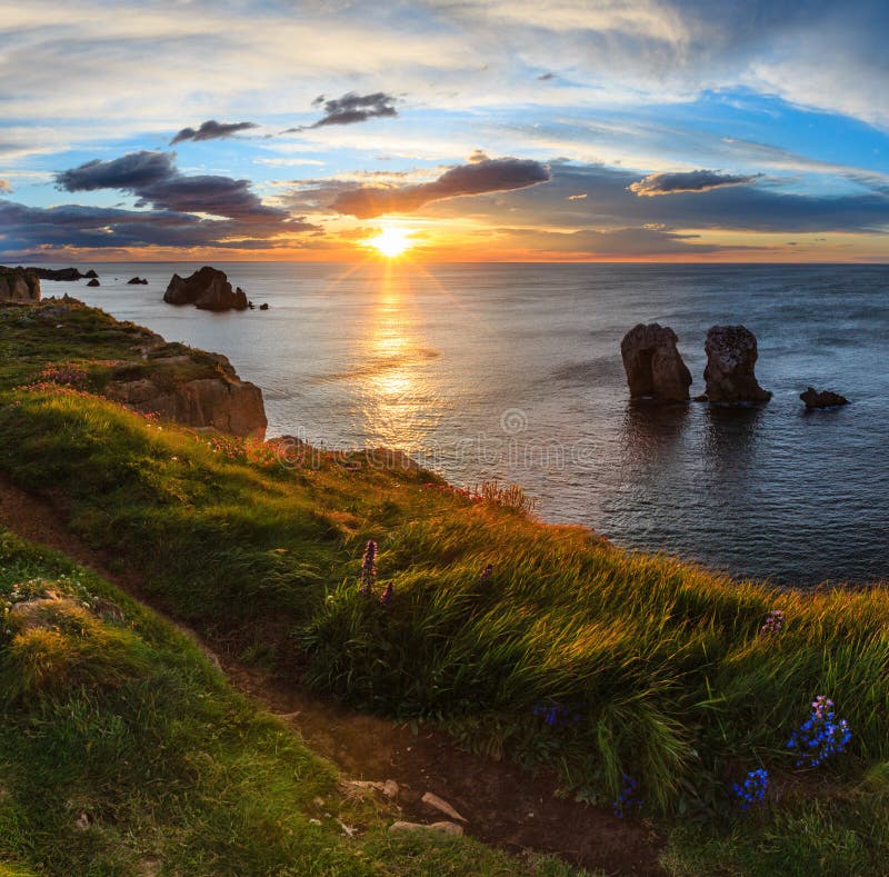 Sunset Atlantic Coastline Landscape. Stock Image - Image of shore ...