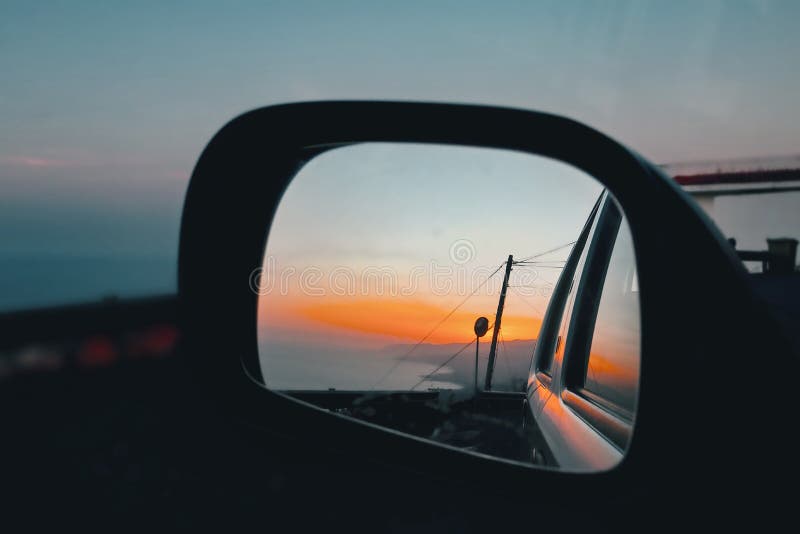 Sunset at the Atlantic through the Left Side Mirror Photographed in the ...