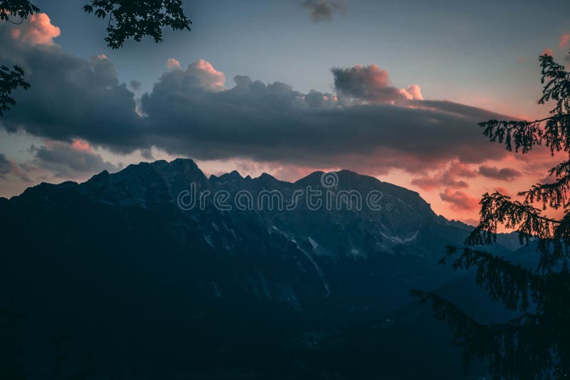 Sunset in Austrian Mountains Stock Image - Image of afterglow, evening ...