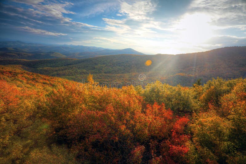 Sunset in the Autumn Mountains Stock Image - Image of trees, forest ...