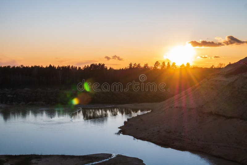 Sunset in a quarry stock image. Image of sunset, turquoise - 242822675