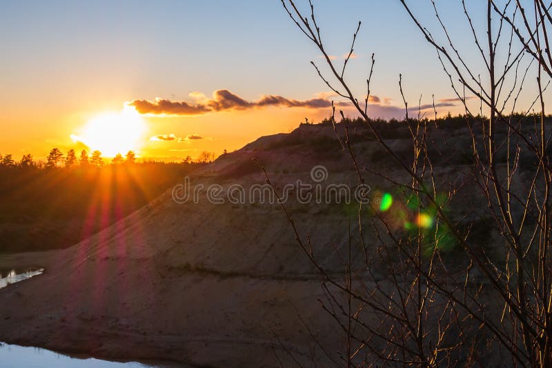 Sunset in a quarry stock image. Image of sunset, turquoise - 242822675