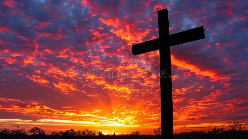 The Sunset in the Background with the Cross Stock Image - Image of ...