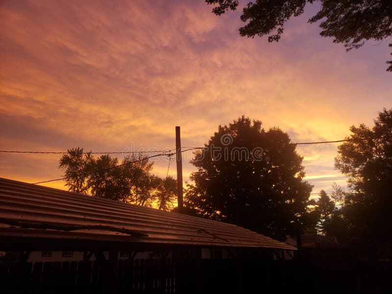 Backyard Sunset stock photo. Image of warm, sunset, landscaping - 31718828