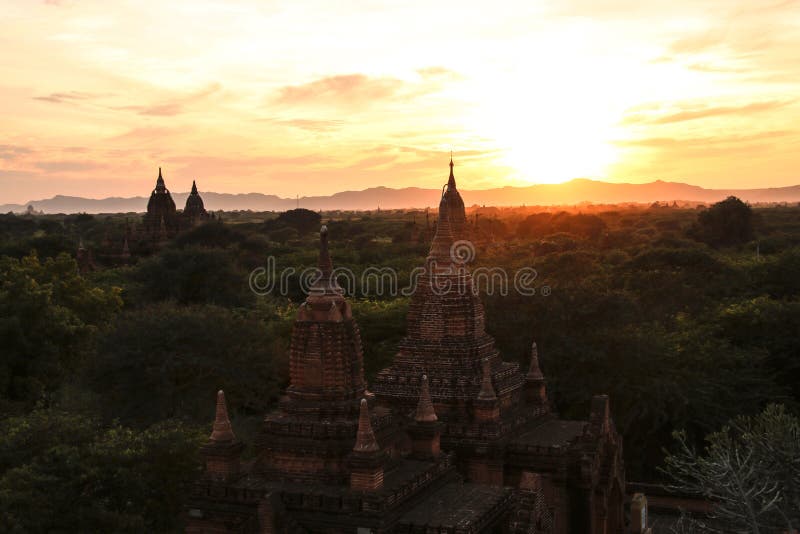 Sunset in Bagan, Myanmar stock image. Image of asia - 100893697