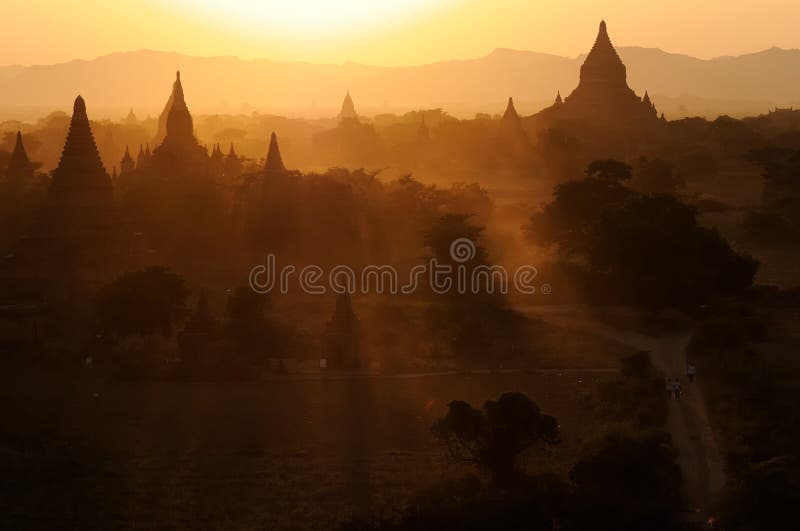 Sunset at Bagan, Myanmar (Burma) Stock Photo - Image of asia, religious ...