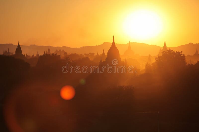Sunset in Bagan stock photo. Image of pagoda, shadow - 50193286