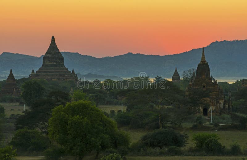 Sunset at Bagan stock photo. Image of journey, archaeology - 39275352