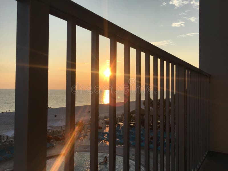 Sunset through the Balcony Rails Stock Photo - Image of coastline, gulf ...