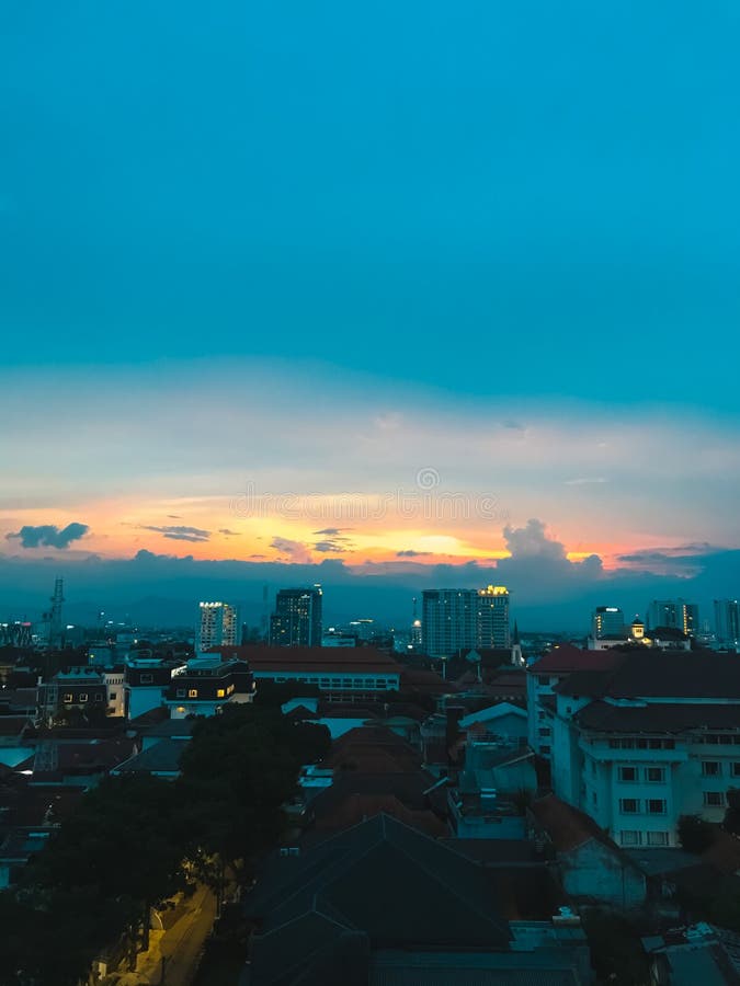 Sunset in Bandung, Indonesia Stock Photo - Image of building ...