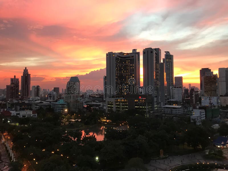 Sunset in Bangkok stock photo. Image of bangkok, train - 186381340