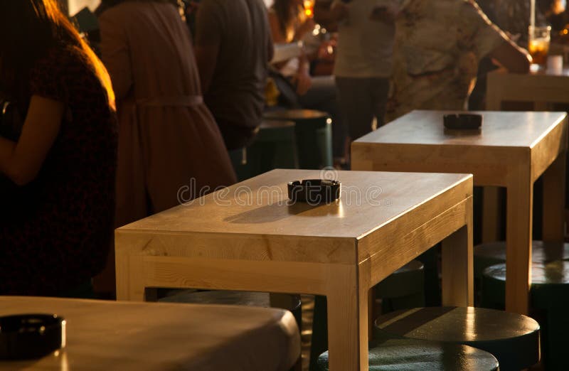 Sunset Bar by the Beach - Focus on Table Stock Image - Image of party ...