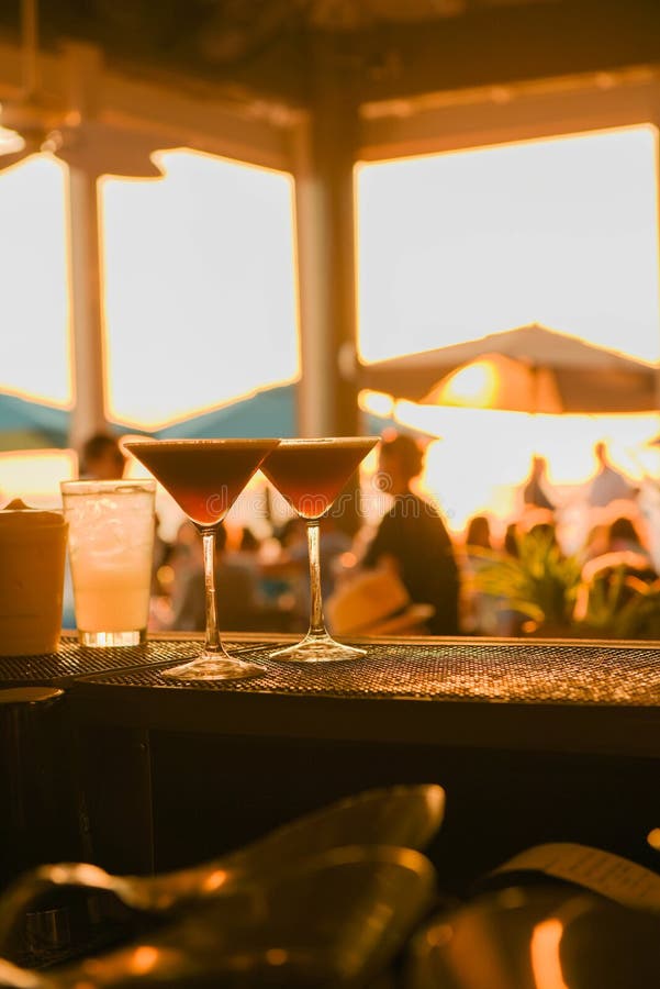 Sunset Bar Counter with Shaker and Drinks Stock Image - Image of terrace, florida: 389513711