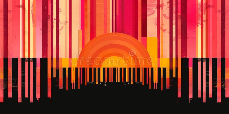 Sunset Barcode: Abstract Art with Vibrant Stripes and Radiant Sun Stock ...