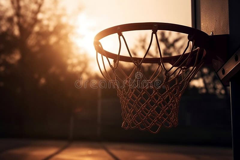 Sunset Basketball: Close-Up of a Basketball Hoop in Warm Evening Light ...