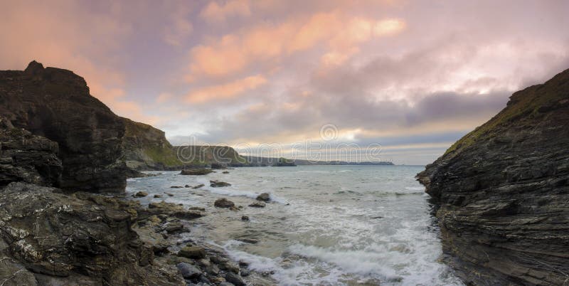 Sunset at Basset cove stock image. Image of rocky, rock - 195829301