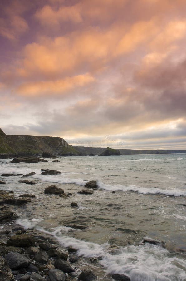 Sunset at Basset cove stock image. Image of cornish - 195829359