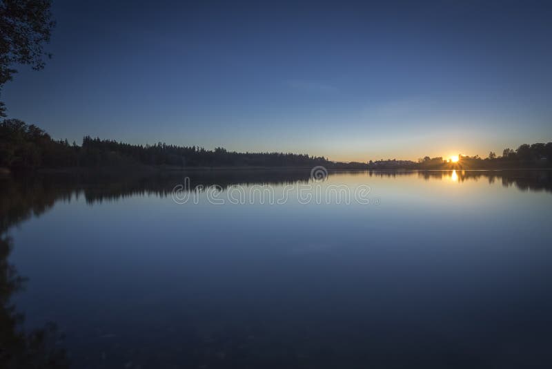 Sunset on a Bathing Lake in Bavaria, Germany Stock Image - Image of ...